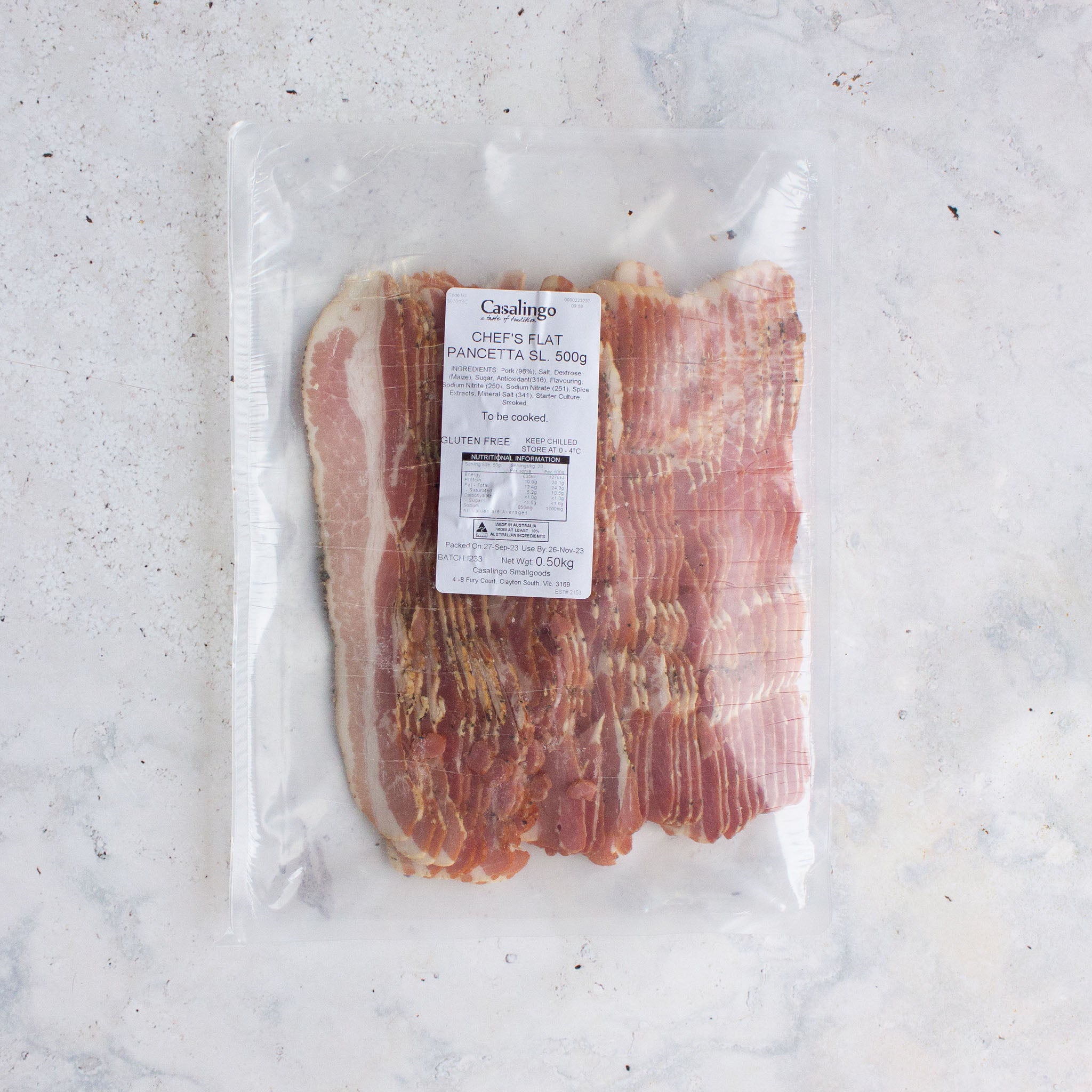 Chef's Flat Pancetta Sliced 500g – Mercato Casalingo